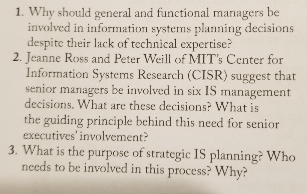 Solved 1. Why should general and functional managers be | Chegg.com