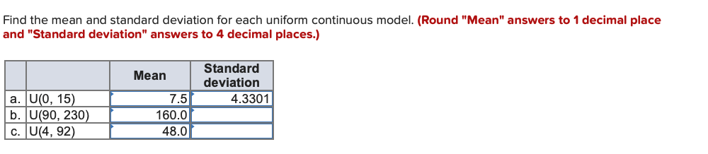 Solved Find the mean and standard deviation for each uniform | Chegg.com