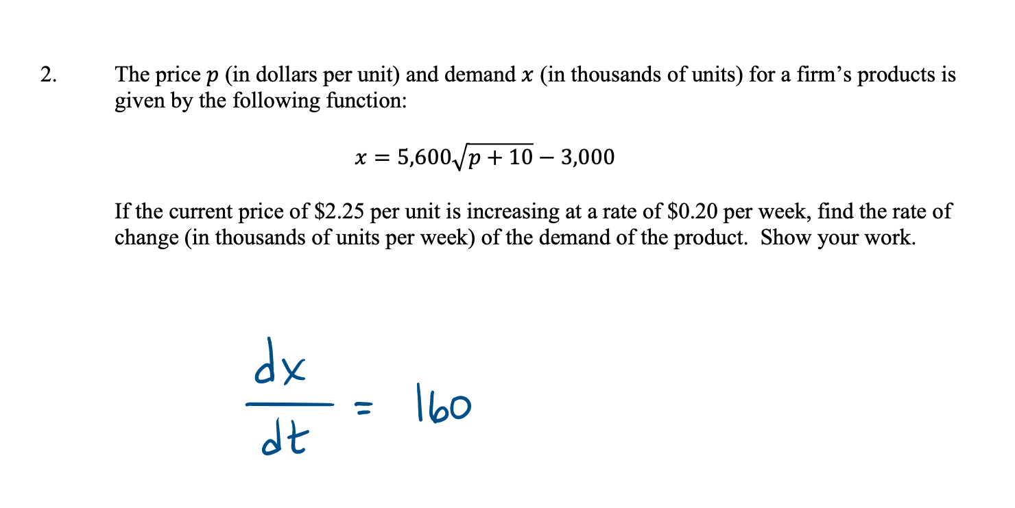 Solved The price p (in dollars per unit) and demand x (in | Chegg.com