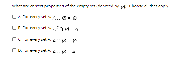 Solved What are correct properties of the empty set (denoted | Chegg.com