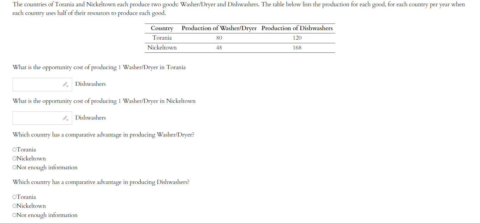 Solved The countries of Torania and Nickeltown each produce | Chegg.com