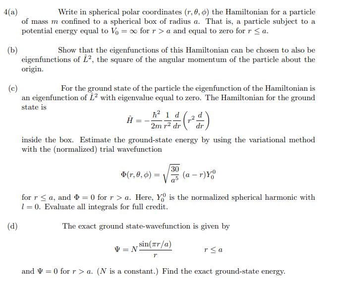 4a) Write in spherical polar coordinates (r, 6,6) the | Chegg.com