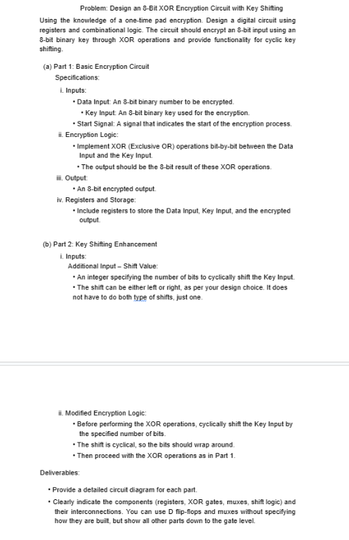 Solved Problem: Design an 8-Bit XOR Encryption Circuit with | Chegg.com