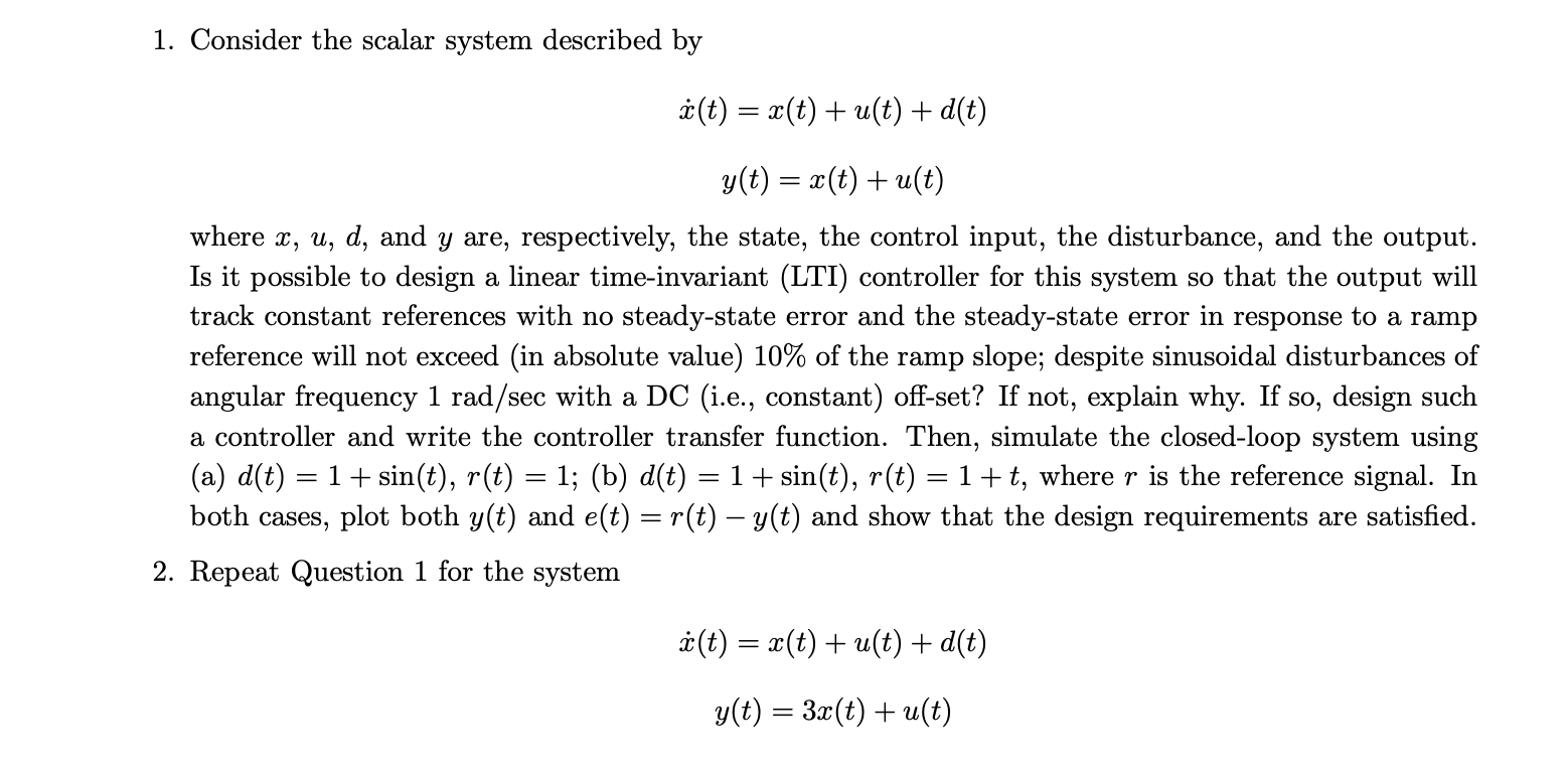 Solved 1. Consider the scalar system described by | Chegg.com