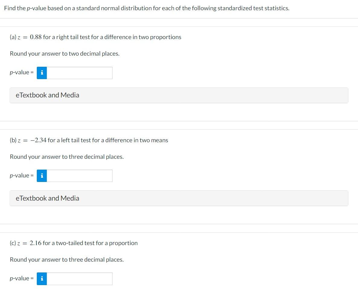 Solved Find the p-value based on a standard normal | Chegg.com