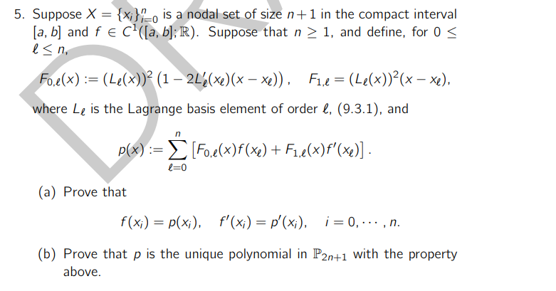 5. Suppose X={xi}i=0n is a nodal set of size n+1 in | Chegg.com
