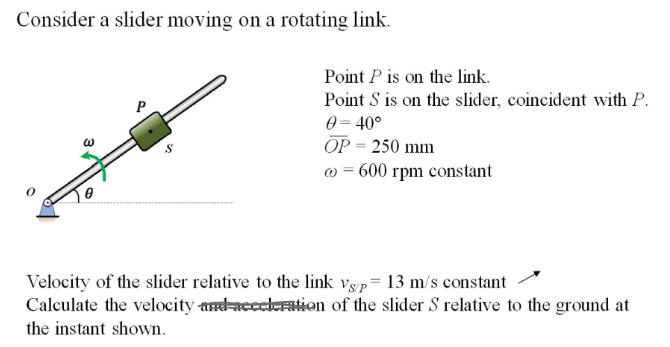 Solved Consider a slider moving on a rotating link. Point P | Chegg.com