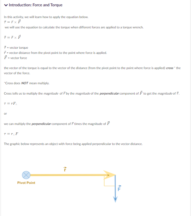 Introduction: Force and Torque In this activity, we | Chegg.com
