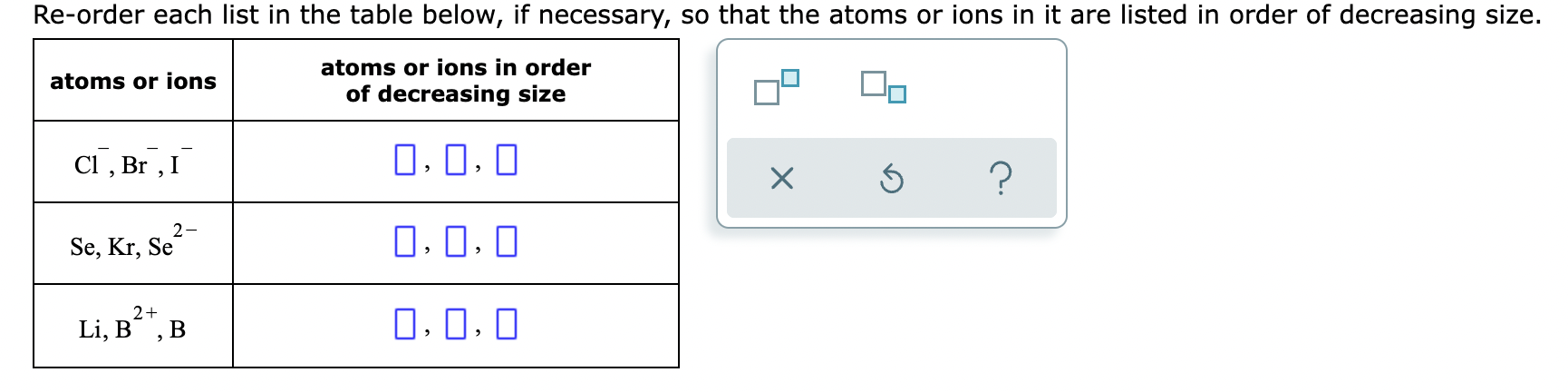 Solved Re-order each list in the table below, if necessary, | Chegg.com