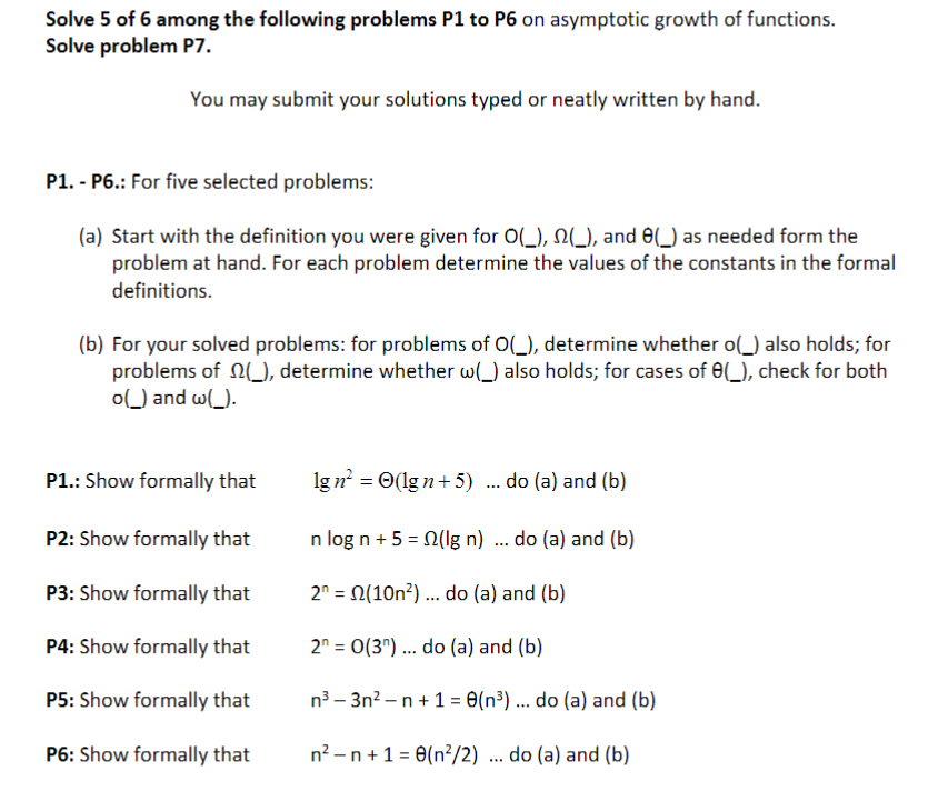 Solved Solve 5 of 6 among the following problems P1 to P6 on | Chegg.com