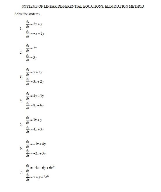 Solved SYSTEMS OF LINEAR DIFFERENTIAL EQUATIONS, ELIMINATION | Chegg.com