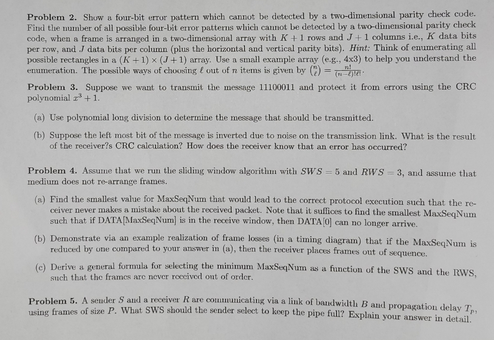 Solved Problem 2. Show a four-bit error pattern which cannot | Chegg.com