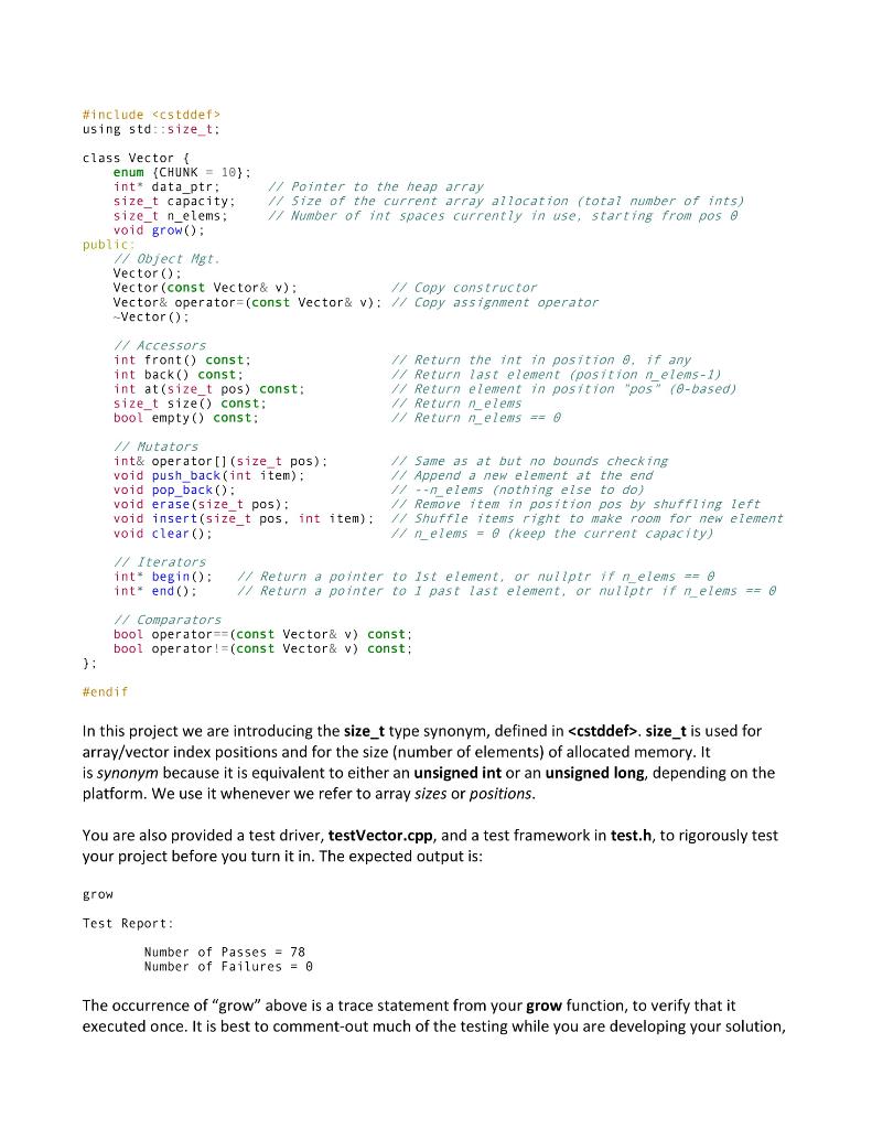 Project 4 – Vector of int CS 2370 Background You have | Chegg.com