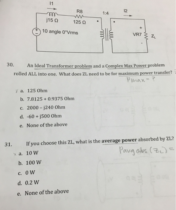 Solved An Ideal Transformer problem and a Complex Max | Chegg.com