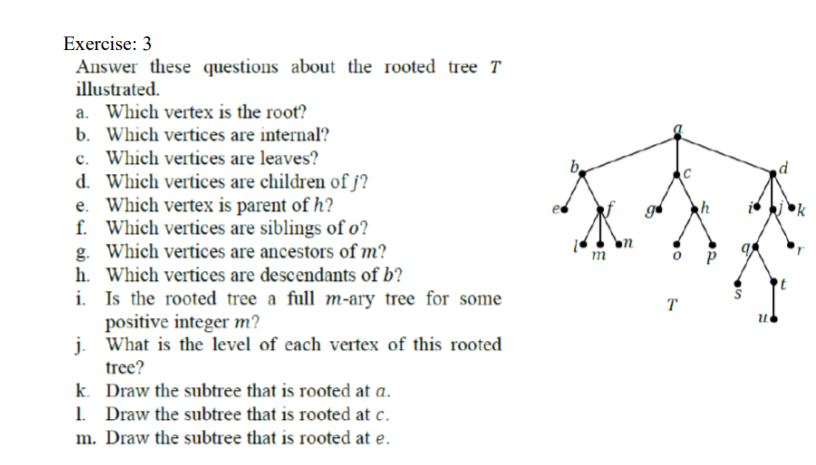 Solved h Exercise: 3 Answer these questions about the rooted | Chegg.com