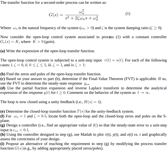Solved The transfer function for a second-order process can | Chegg.com