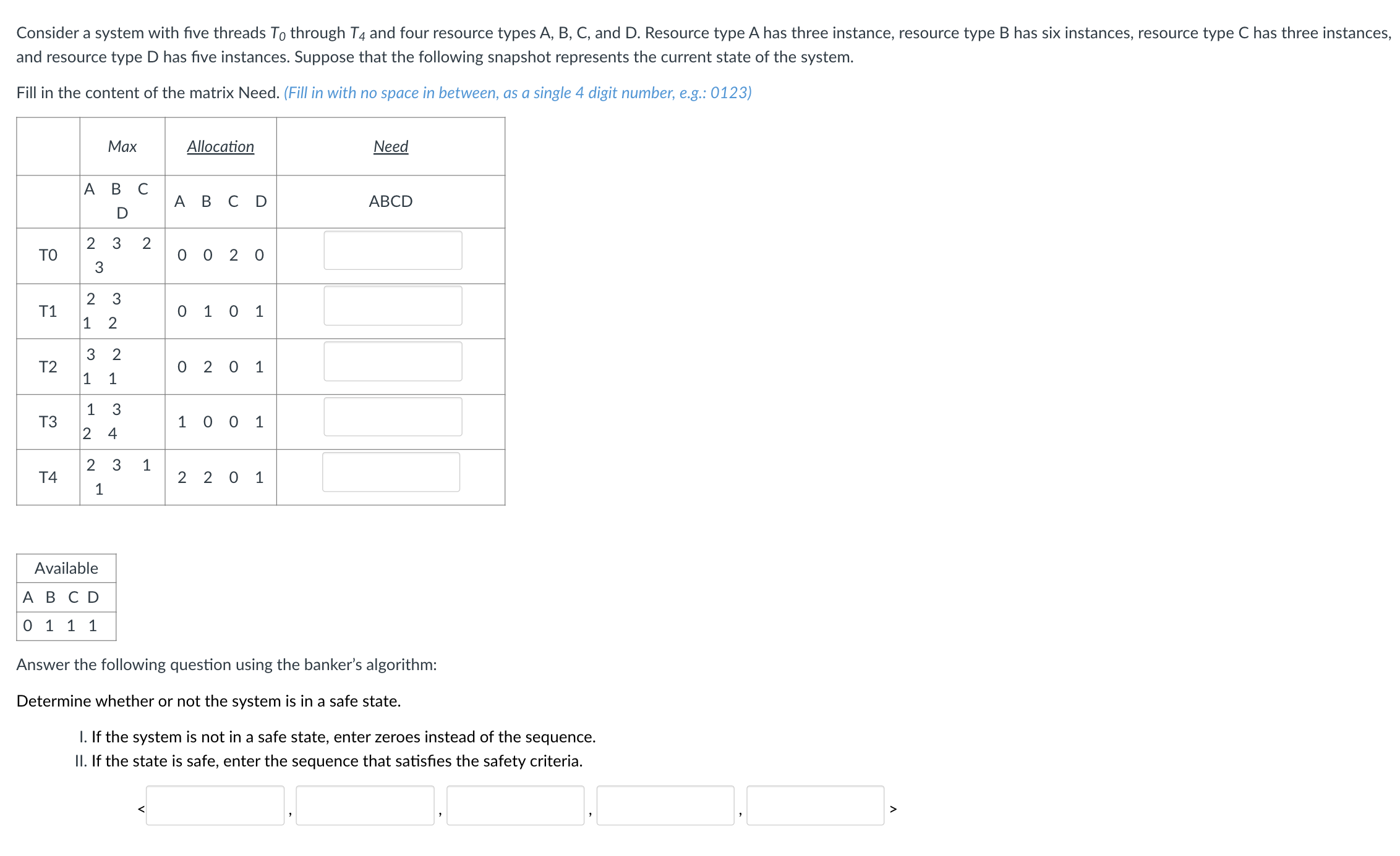 Solved Consider a system with five threads \( ﻿T_{0} \) | Chegg.com