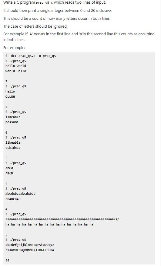 Solved Write a C program prac_95.c which reads two lines of | Chegg.com