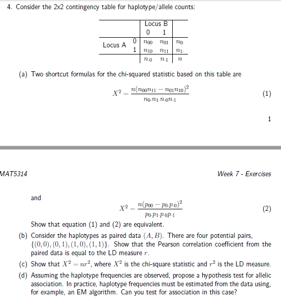 4. Consider the 2x2 contingency table for | Chegg.com