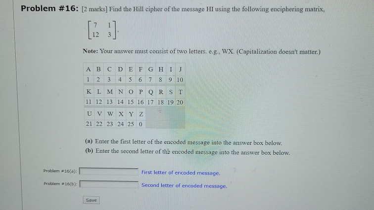 Solved Problem #16: [2 marks] Find the Hill cipher of the | Chegg.com
