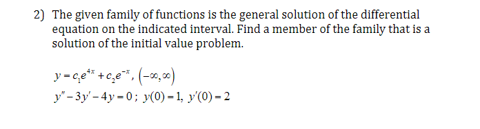 Solved 2) The given family of functions is the general | Chegg.com