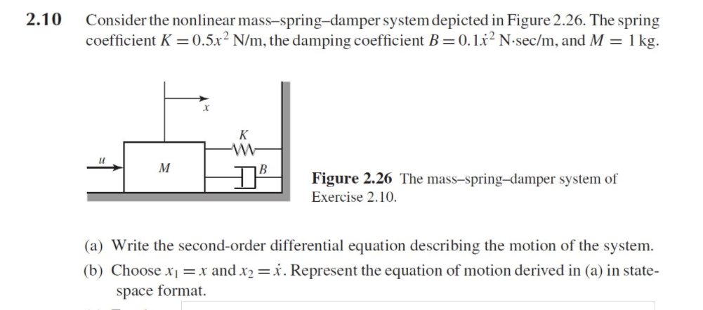 Solved 2.10 Consider the nonlinear mass-spring-damper system | Chegg.com