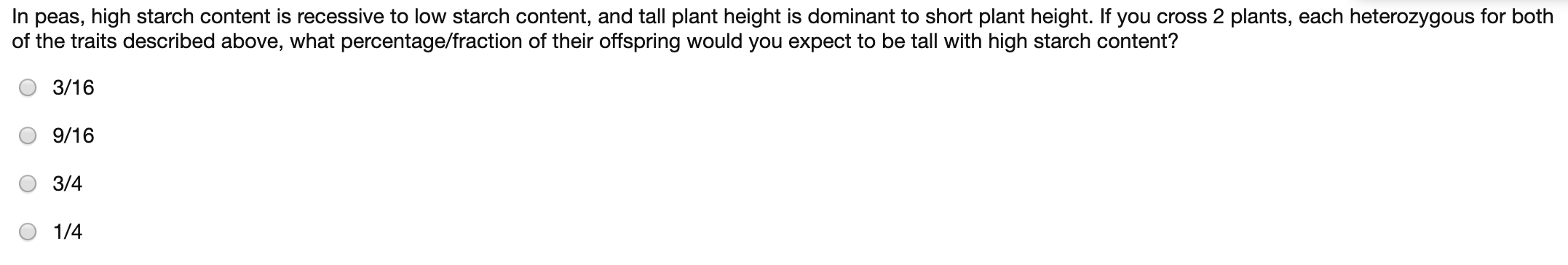 Solved In peas, high starch content is recessive to low | Chegg.com