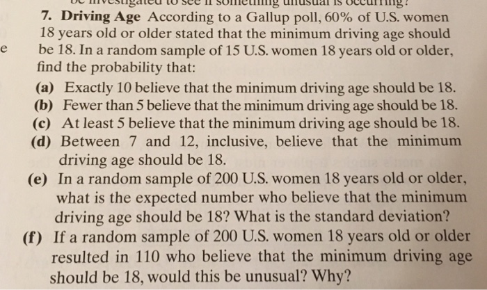 Solved Driving Age According to a Gallup poll, 60% of U.S. | Chegg.com