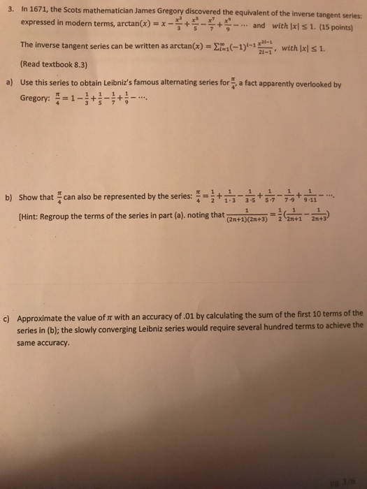 Solved 3. In 1671, the Scots mathematician James Gregory | Chegg.com