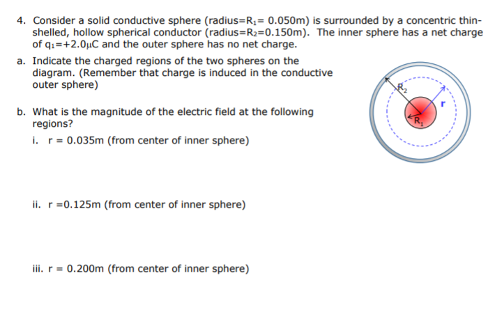 Solved 4. Consider a solid conductive sphere (radius=R1 = | Chegg.com