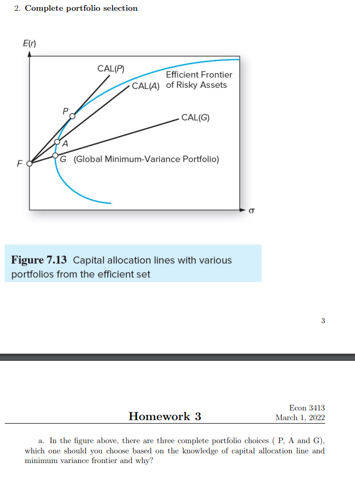 Solved 2. Complete portfolio selection ET) CAL(P) Efficient | Chegg.com