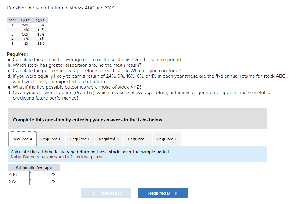 Solved Consider the rate of return of stocks ABC and | Chegg.com