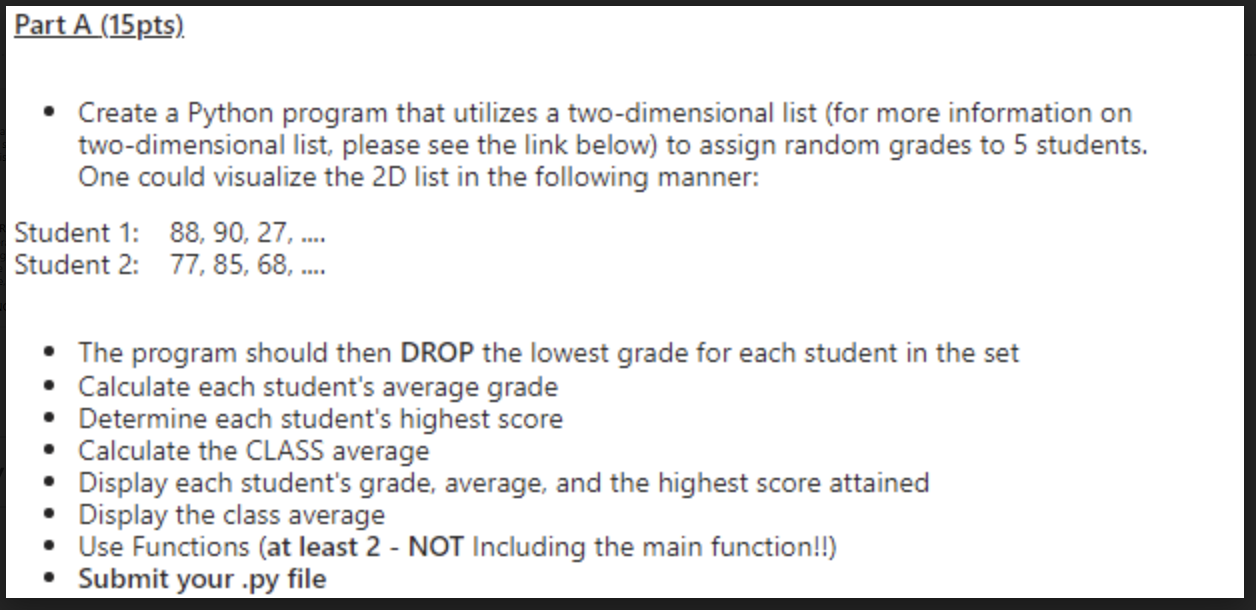 Solved Part A (15pts). Create a Python program that utilizes | Chegg.com