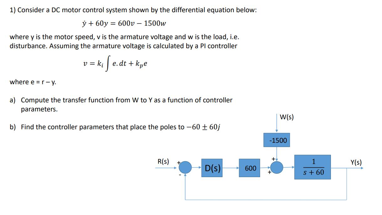 Solved 1) Consider a DC motor control system shown by the | Chegg.com