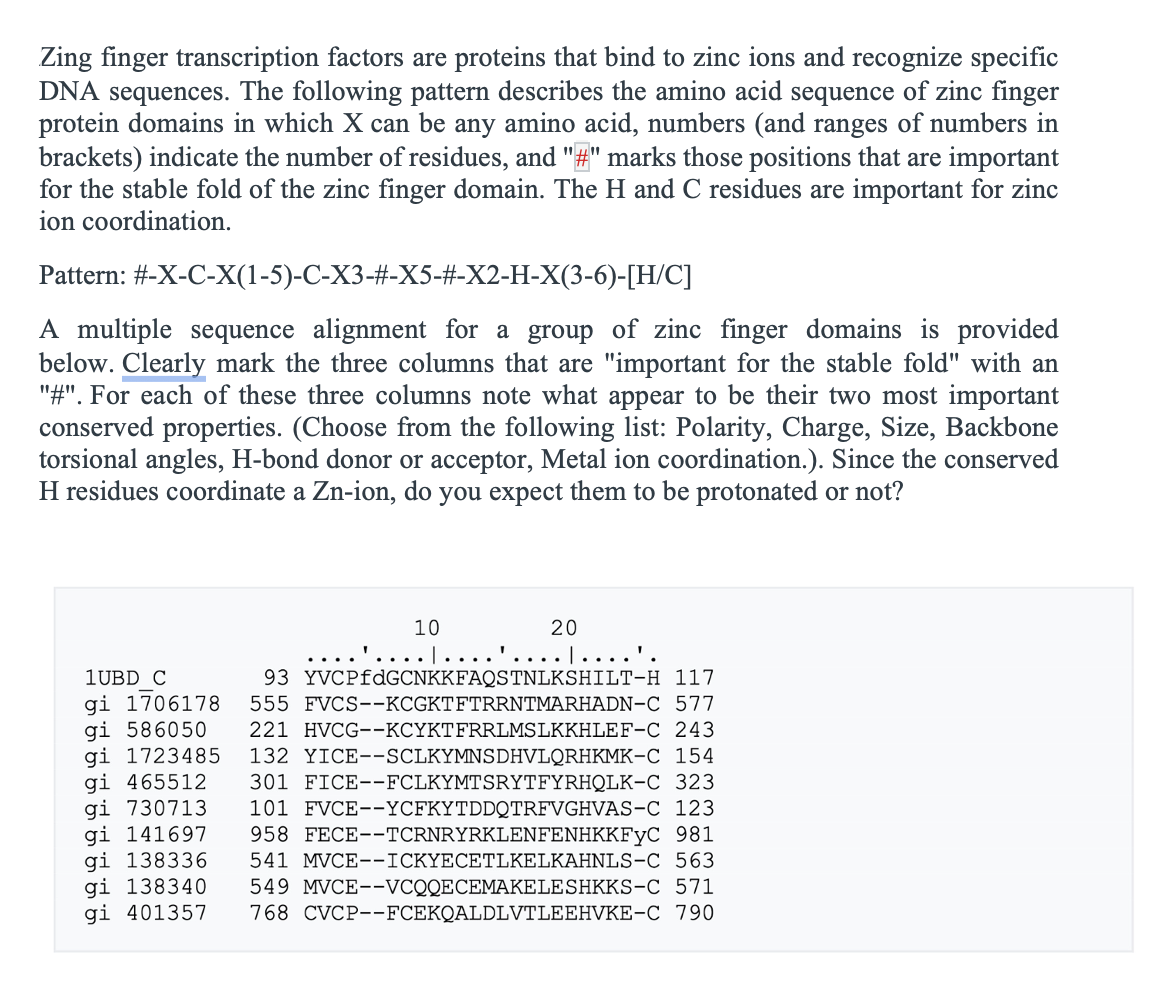 Solved Zing finger transcription factors are proteins that | Chegg.com