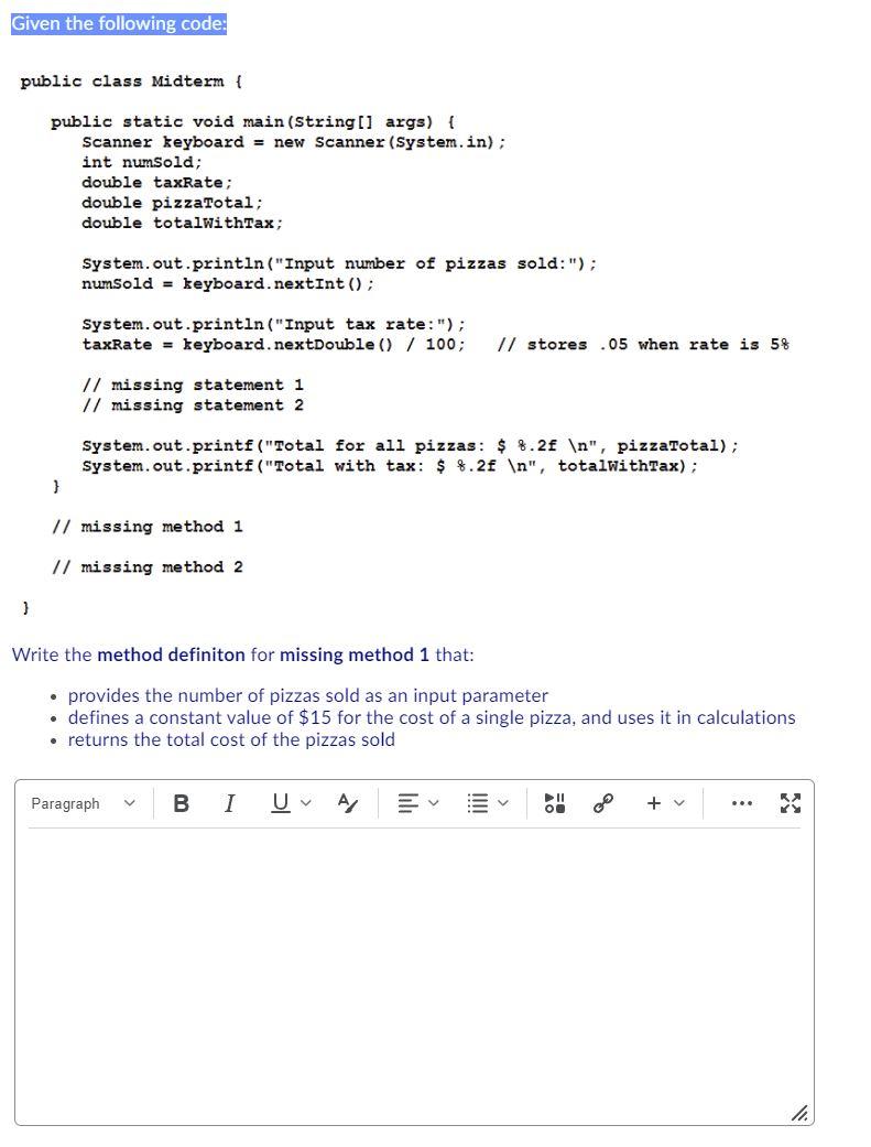 Solved Given the following code: public class Midterm { | Chegg.com