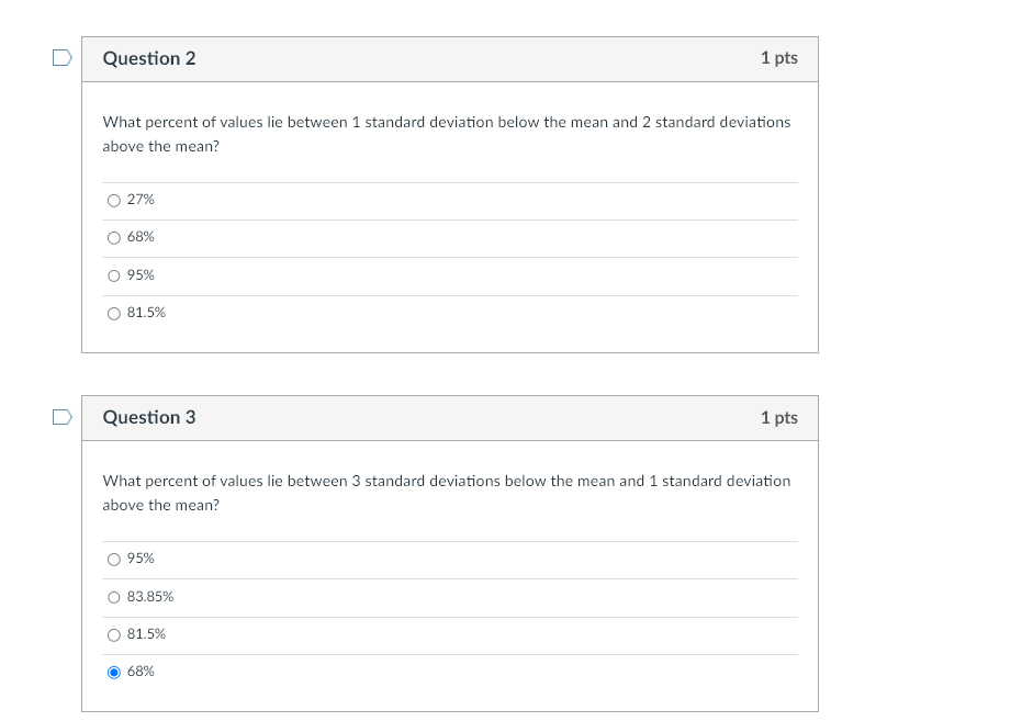 Solved What percent of values lie between 1 standard | Chegg.com