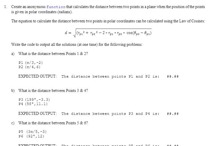 Solved 1. Create an anonymous function that calculates the | Chegg.com