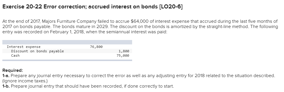 Solved Exercise 20-22 Error correction; accrued interest。n | Chegg.com