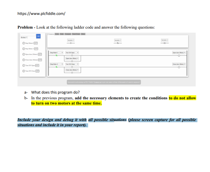 Problem - Look at the following ladder code and | Chegg.com