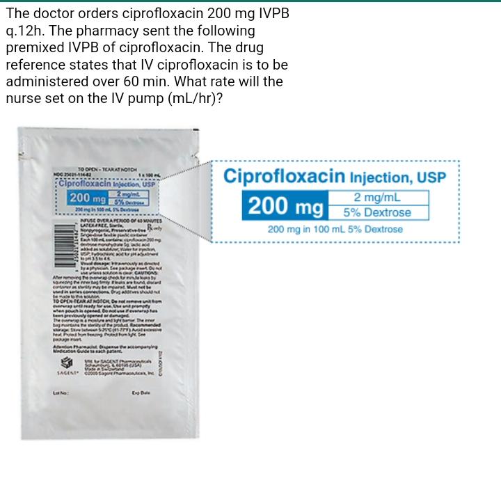 Solved The doctor orders ciprofloxacin 200 mg IVPB q.12h. | Chegg.com