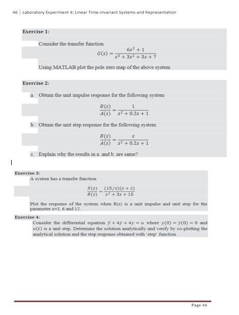 Solved 46 Laboratory Experiment 4: Linear Time-invariant | Chegg.com