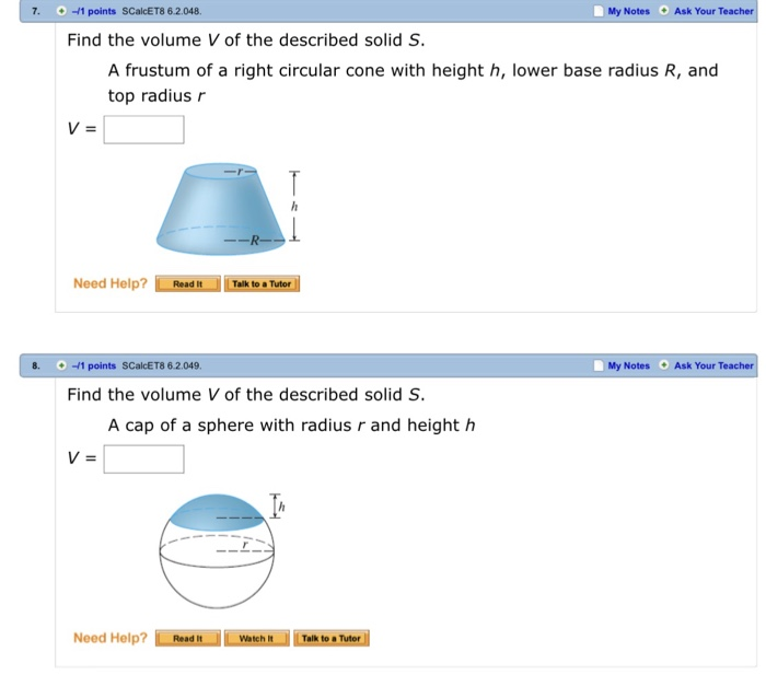 Solved 7. -11 points SCalcET8 6.2.048. My Notes Ask Your | Chegg.com Solved 7. -11 points SCalcET8 6.2.048. My Notes Ask Your | Chegg.com