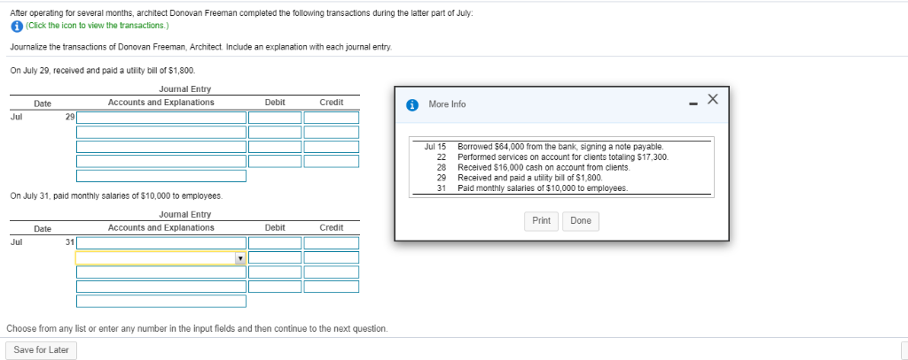Solved Ater operating for several months, architect Donovan | Chegg.com