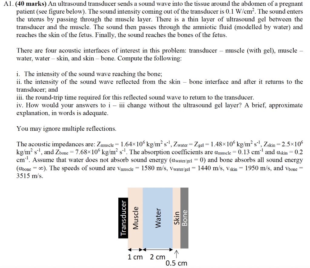 Solved 1. (40 marks) An ultrasound transducer sends a sound | Chegg.com