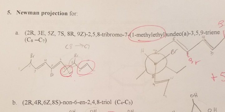 Solved 5. Newman projection for: 5 a. (2R, 3E, 5Z, 7S, 8R, | Chegg.com
