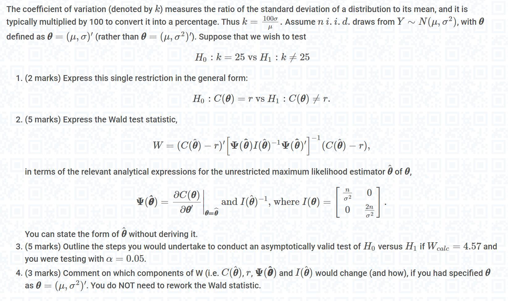 1000 The coefficient of variation (denoted by k) | Chegg.com