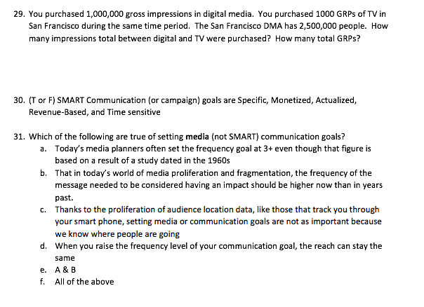 Solved 29. You purchased 1,000,000 gross impressions in | Chegg.com