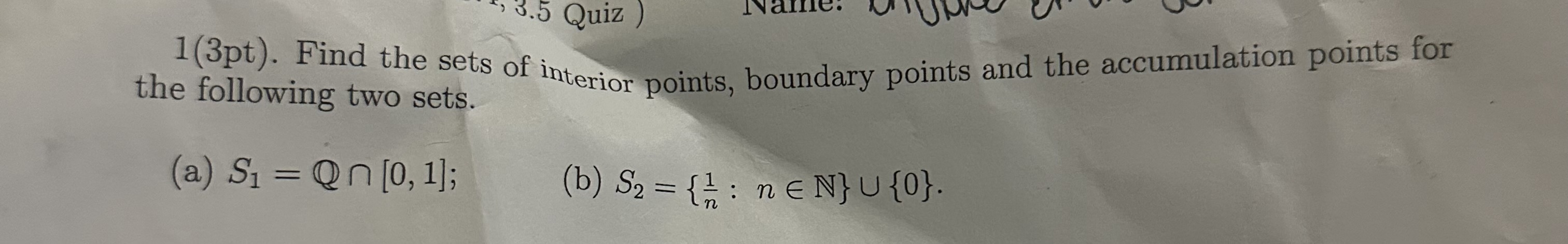 Solved 1(3pt). Find the sets of interior points, boundary | Chegg.com