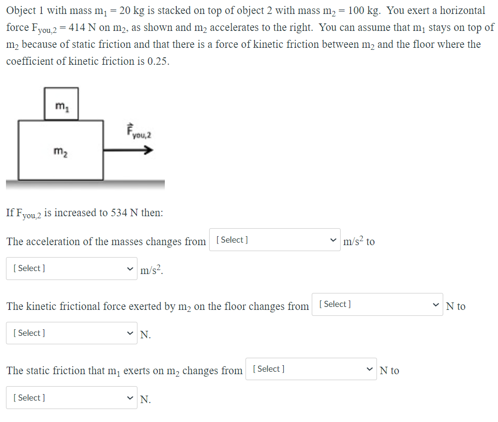 Solved Object 1 with mass m1=20 kg is stacked on top of | Chegg.com